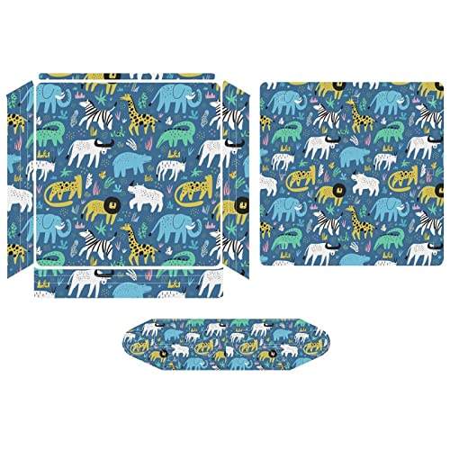 African Animals Funny Sticker Skin Protector Full Print Slim Decal Covers for PS-4 Slim/PS-4 Pro Console & 2 Controller
