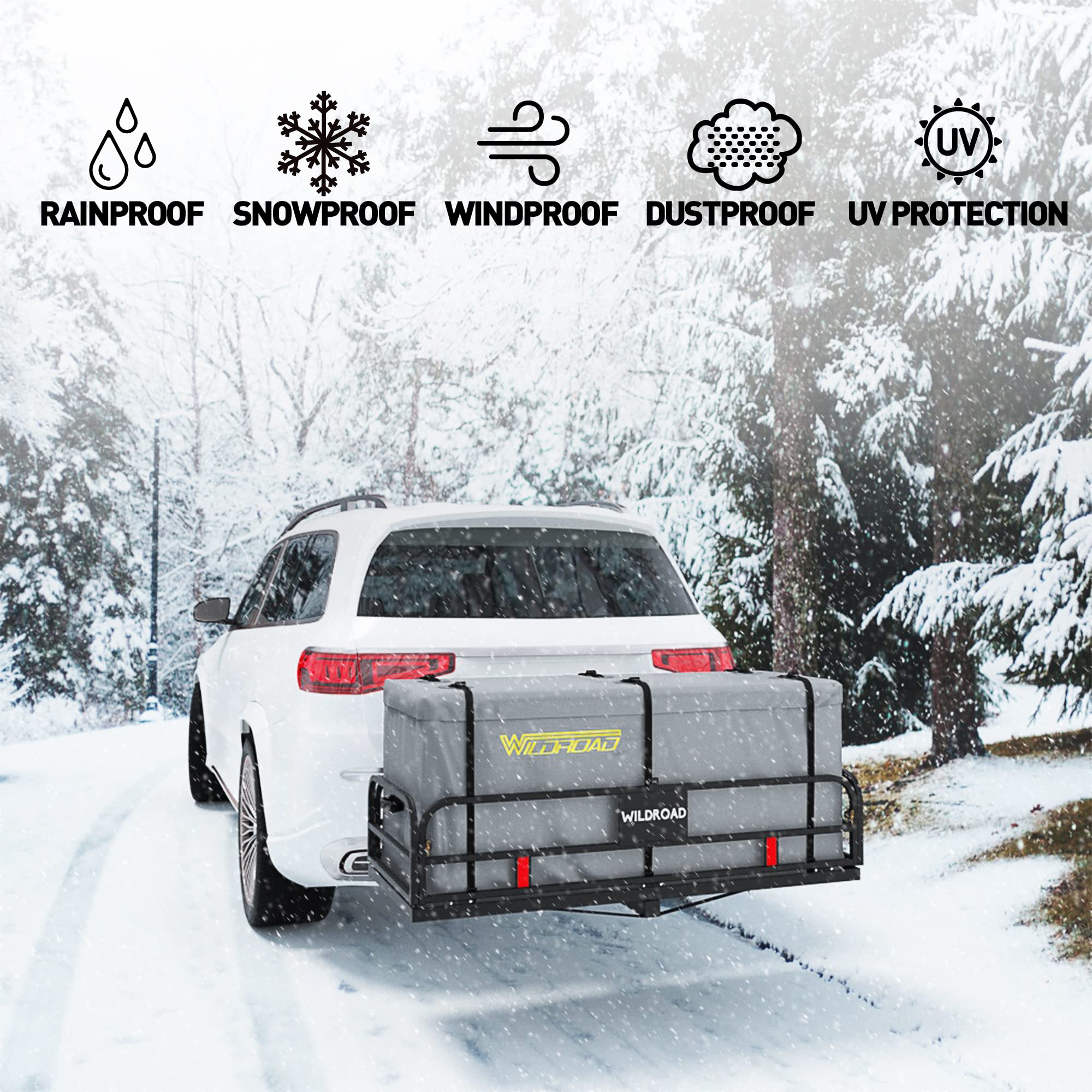 WILDROAD Hitch Cargo Carrier Bag 100% Waterproof 58.5" x 22" x 25" Hitch Cargo Bag 18.2 Cubic Feet Include 6 Reinforced Straps for Truck Pickup All Vehicle
