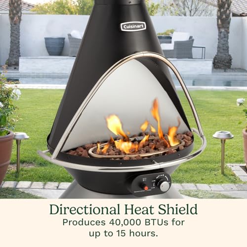 Cuisinart Chimenea Propane Fire Pit, 40,000 BTU Coated Steel Outdoor Propane Heater with Lava Rocks and Directional Heat, Adjustable Fire Pit with Safety Shutoff for Patios and More