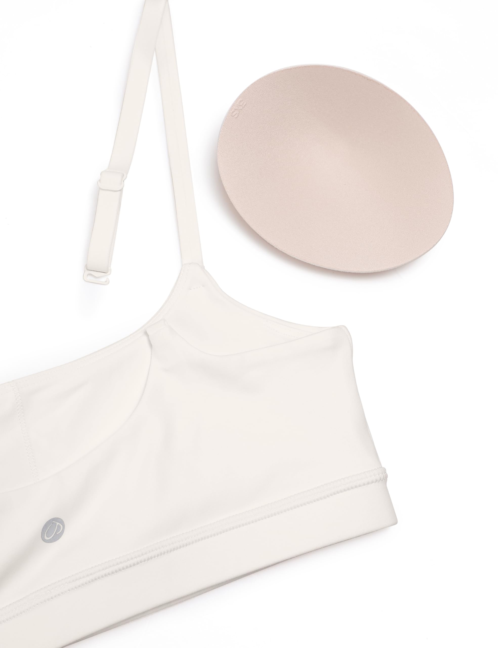 CRZ YOGA Womens Butterluxe Adjustable Spaghetti Strap Sports Bra - Scoop Neck Wireless Padded Yoga Workout Crop Top White Apricot Small