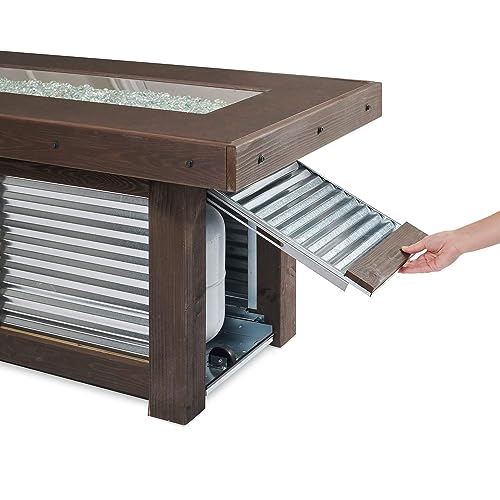 Outdoor GreatRoom Co Propane Fire Pit Table - Denali Gas Fire Pits for Outside Patio - 56 Inch Rectangular Concrete Firepit Fire Table with Matching Tabletop Cover, Metal & Wood Base, 80,000 BTU
