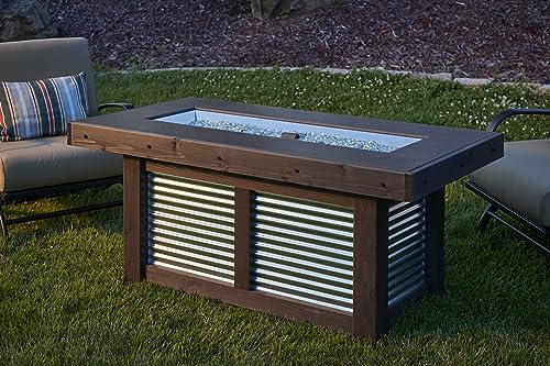 Outdoor GreatRoom Co Propane Fire Pit Table - Denali Gas Fire Pits for Outside Patio - 56 Inch Rectangular Concrete Firepit Fire Table with Matching Tabletop Cover, Metal & Wood Base, 80,000 BTU
