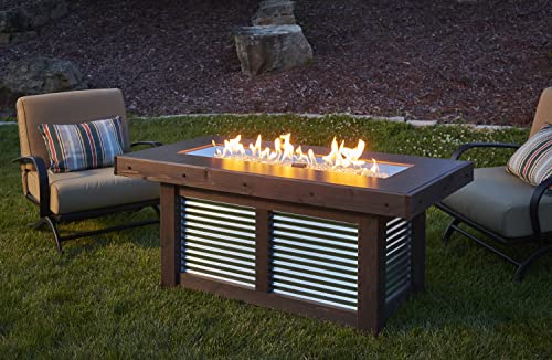 Outdoor GreatRoom Co Propane Fire Pit Table - Denali Gas Fire Pits for Outside Patio - 56 Inch Rectangular Concrete Firepit Fire Table with Matching Tabletop Cover, Metal & Wood Base, 80,000 BTU