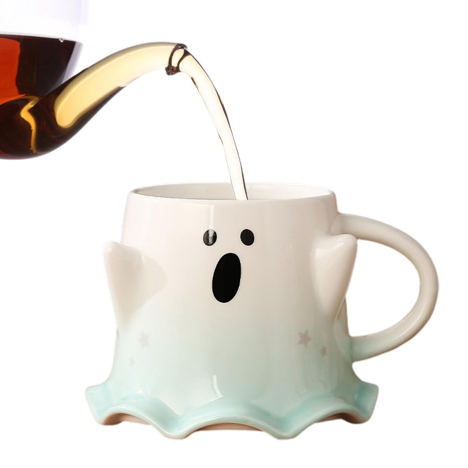2024 NEW Spooky Ghost Mug, Halloween Coffee Mug, Cute Ghost-Coffee Mug, Ceramic Ghost Shaped Coffee Cup With Handle And Spoon, Fall Home Decor