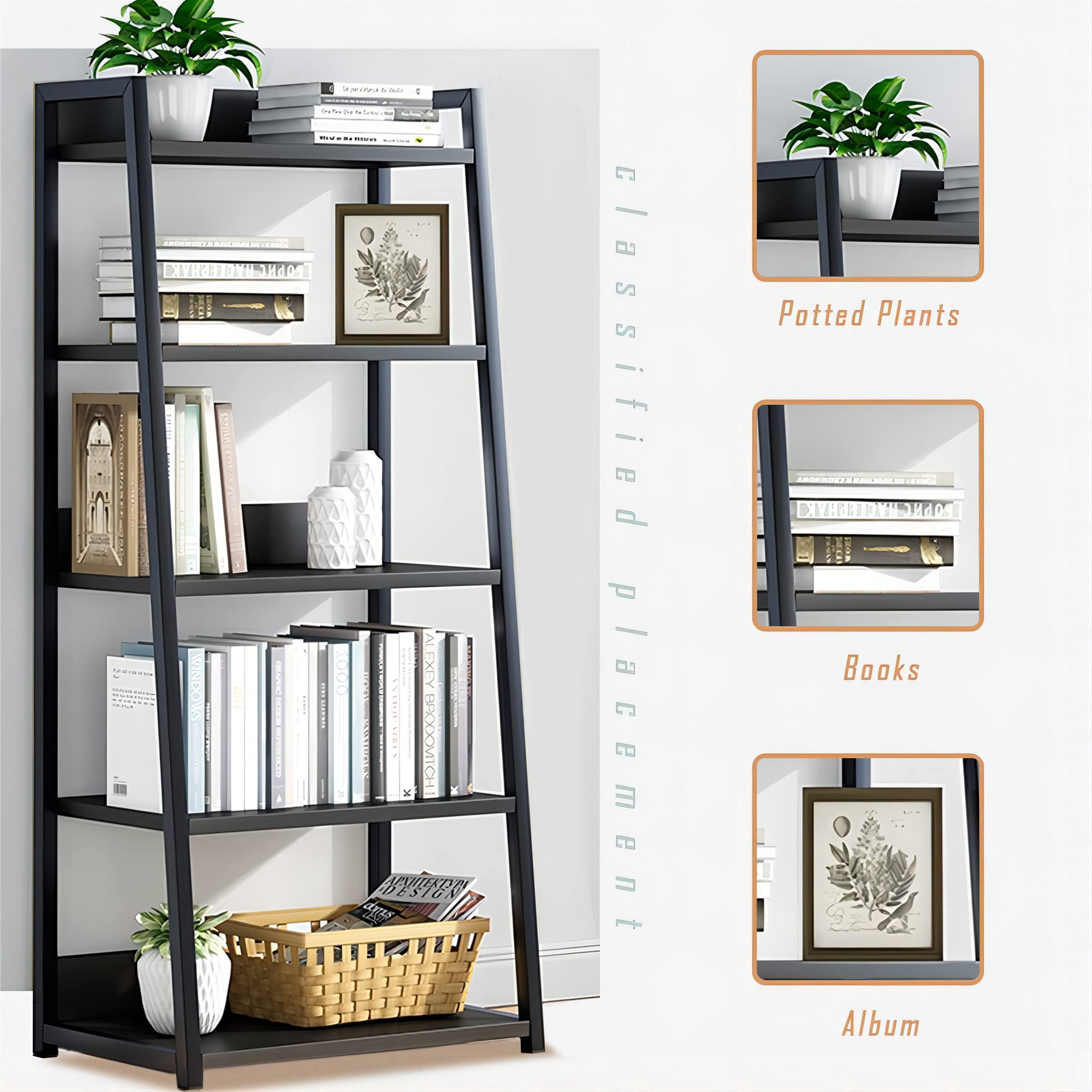 IOTXY 3 Tier Open Bookshelf - Steel and Wood Display Stand, 50CM Width Floor-Standing Bookcase, Black