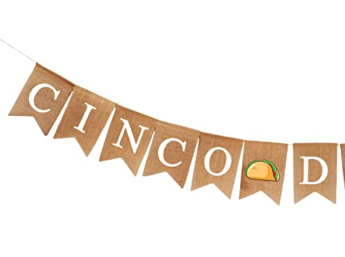 Mandala Crafts Burlap Cinco de Mayo Banner for Cinco de Mayo Decorations - Cinco de mayo Hanging Decorations for Mexican Fiesta Party Decorations Home Photo Backdrop