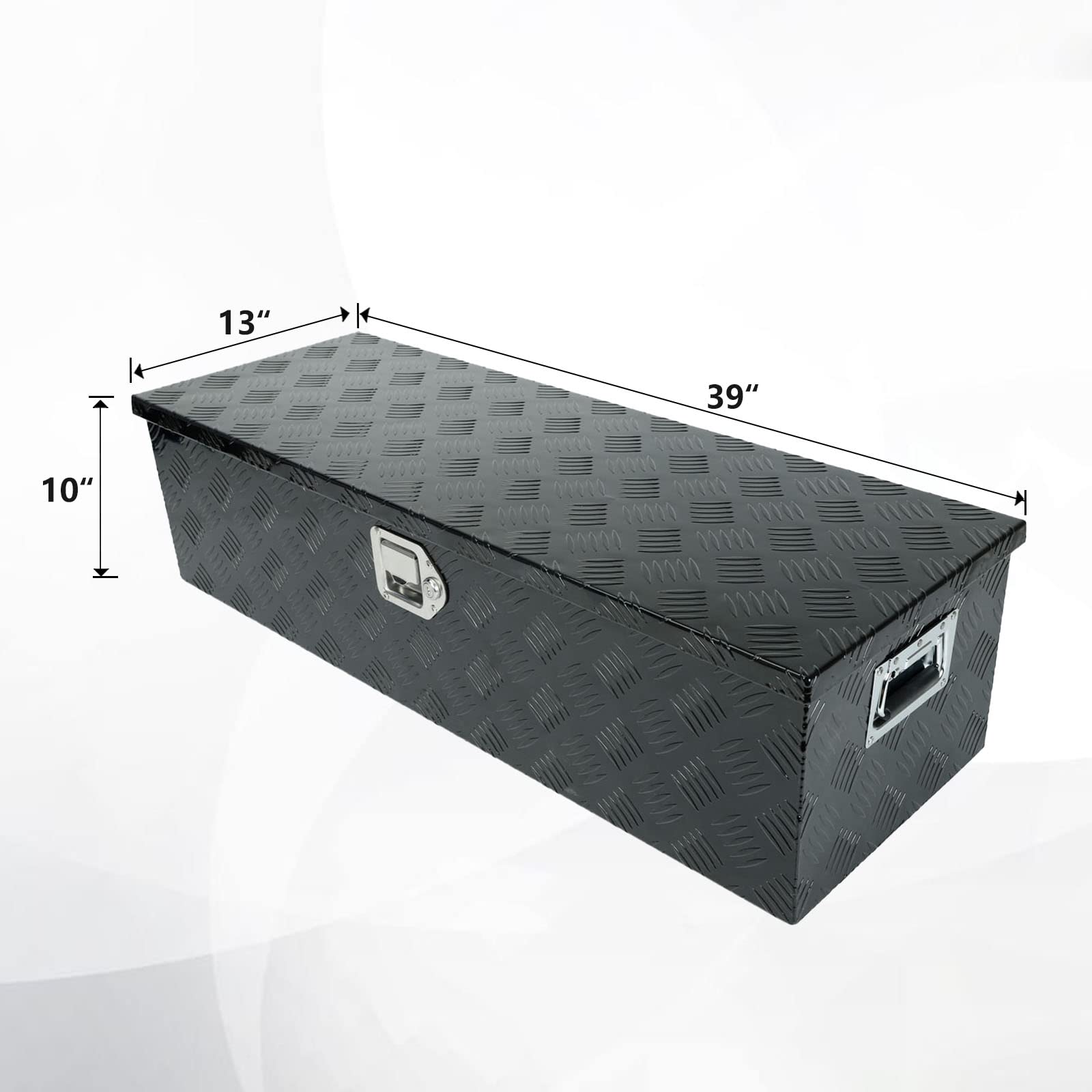 confote 39 Inch Heavy Duty Aluminum Stripes Plated Tool Box Pick Up Truck Bed RV Trailer Toolbox Waterproof Square Storage Organizer with Side Handle, Lock and Keys -39"x 13"x 10",Black