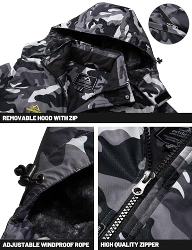 TACVASEN Mens Tactical Jacket Water Resistant Winter Ski Jacket Green Camo Military Jacket Thick Warm Jacket Camo Parka Rain Coat Snow Coat