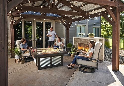 Outdoor GreatRoom Co Propane Fire Pit Table - Denali Gas Fire Pits for Outside Patio - 56 Inch Rectangular Concrete Firepit Fire Table with Matching Tabletop Cover, Metal & Wood Base, 80,000 BTU