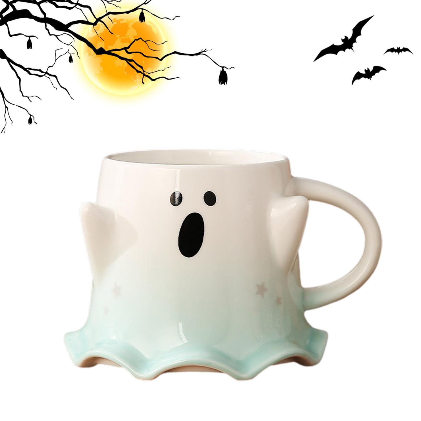 2024 NEW Spooky Ghost Mug, Halloween Coffee Mug, Cute Ghost-Coffee Mug, Ceramic Ghost Shaped Coffee Cup With Handle And Spoon, Fall Home Decor