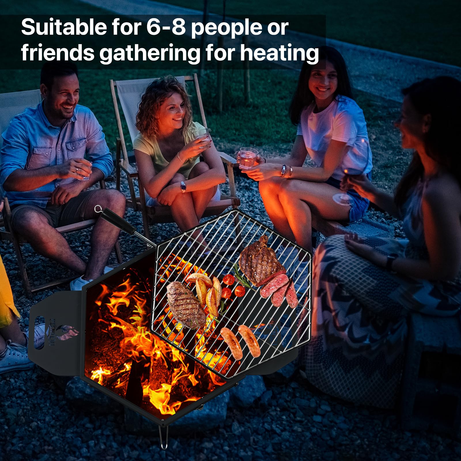 Fire pit with Grill Portable Wood Burning Fire Pits Metal Fire Pit are Used for Garden Picnic, Camping Bonfire, Backyard Parties, BBQ& Outdoor Firepit,Black