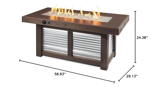 Outdoor GreatRoom Co Propane Fire Pit Table - Denali Gas Fire Pits for Outside Patio - 56 Inch Rectangular Concrete Firepit Fire Table with Matching Tabletop Cover, Metal & Wood Base, 80,000 BTU