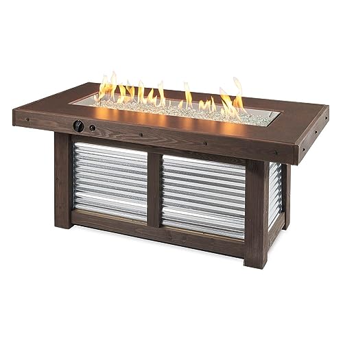 Outdoor GreatRoom Co Propane Fire Pit Table - Denali Gas Fire Pits for Outside Patio - 56 Inch Rectangular Concrete Firepit Fire Table with Matching Tabletop Cover, Metal & Wood Base, 80,000 BTU