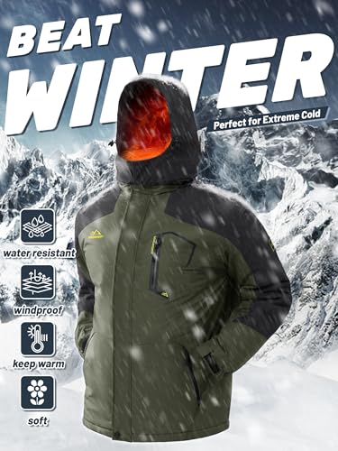 TACVASEN Mens Tactical Jacket Water Resistant Winter Ski Jacket Green Camo Military Jacket Thick Warm Jacket Camo Parka Rain Coat Snow Coat