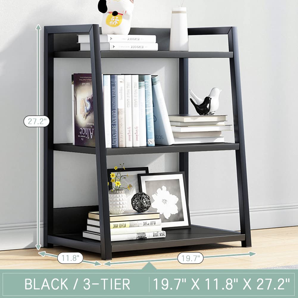 IOTXY 3 Tier Open Bookshelf - Steel and Wood Display Stand, 50CM Width Floor-Standing Bookcase, Black