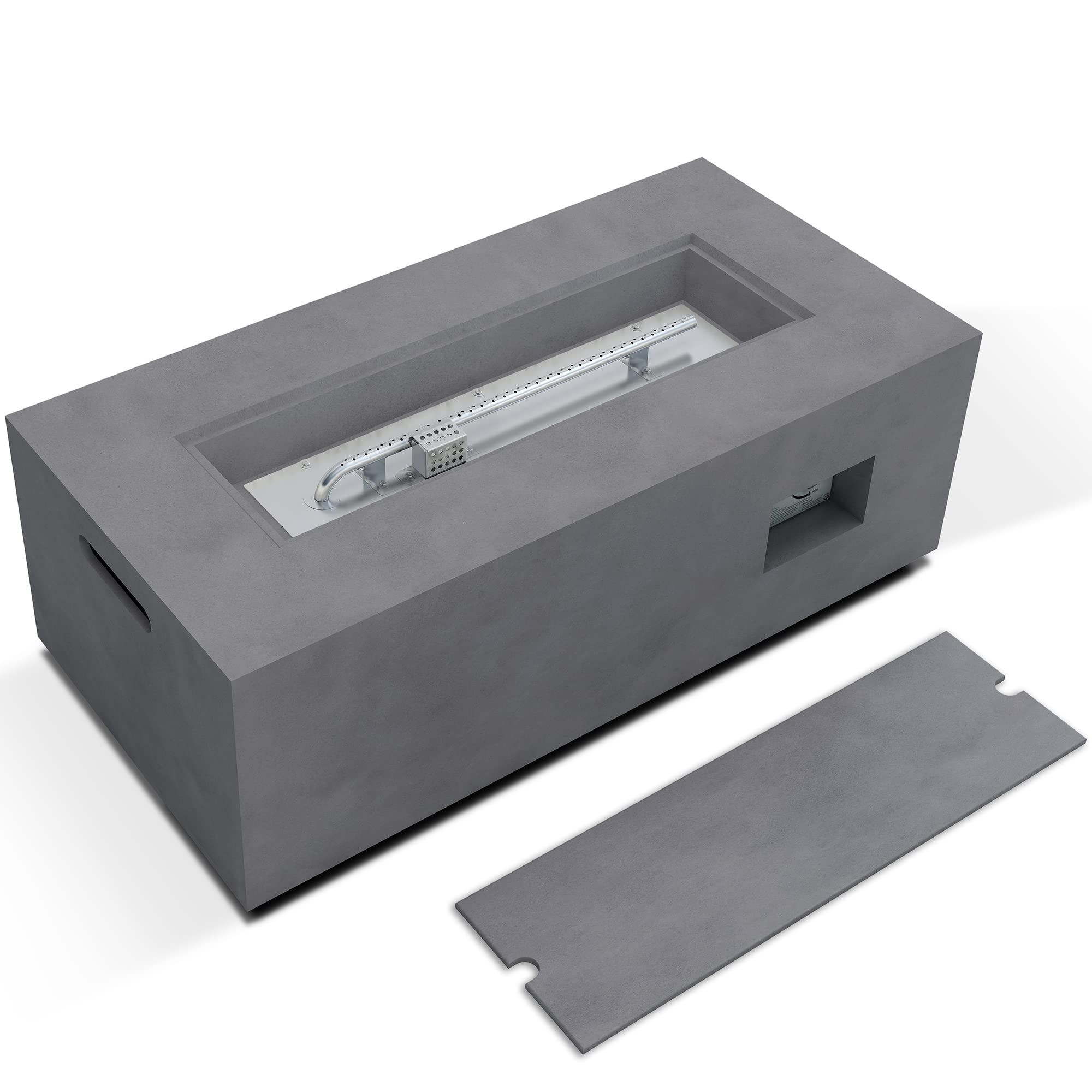 Kante Concrete/Metal Outdoor Propane Gas Smokeless Rectangle Fire Pit Table w/50,000 BTU & Weather Resistant Cover, 42 inch Long, Concrete Finish