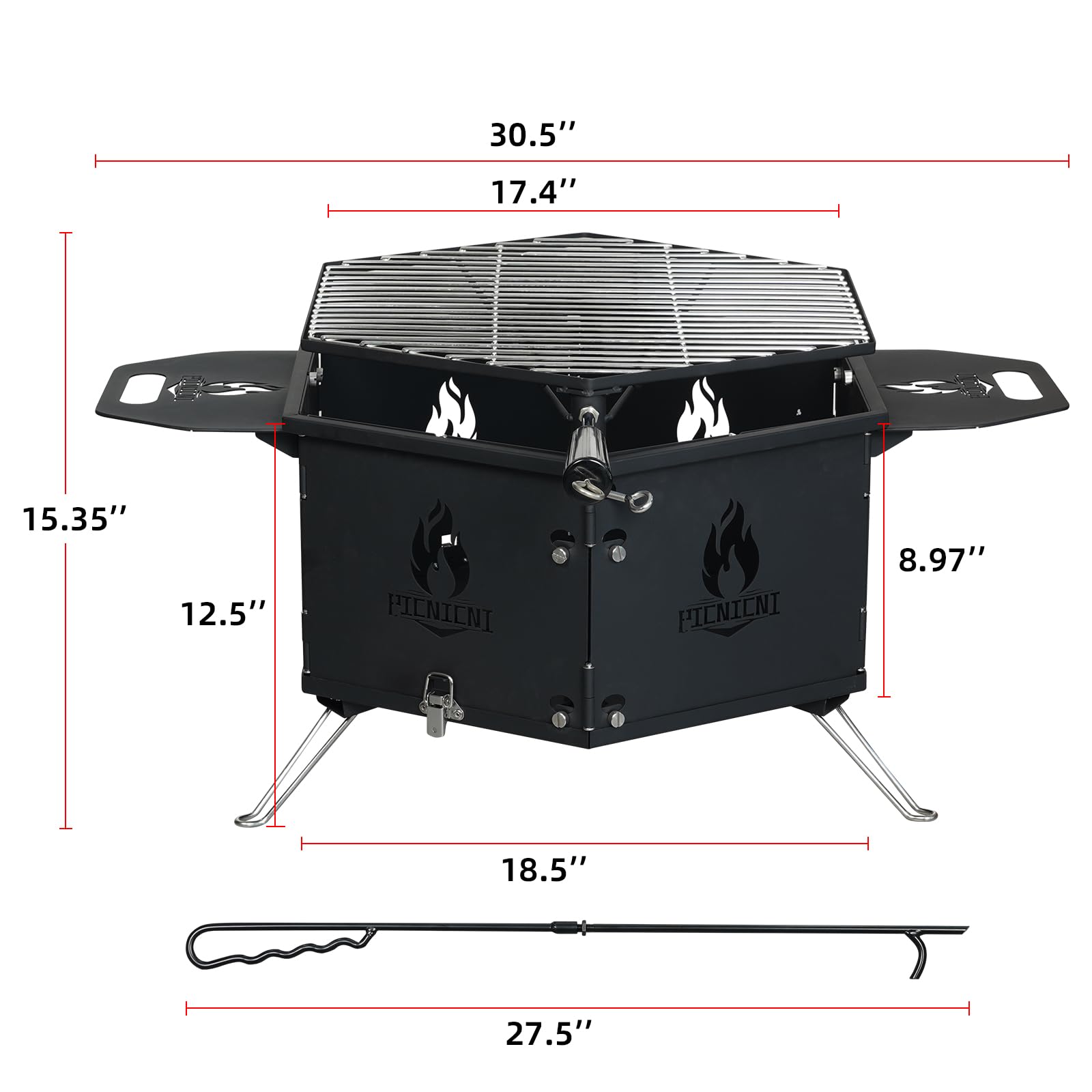 Fire pit with Grill Portable Wood Burning Fire Pits Metal Fire Pit are Used for Garden Picnic, Camping Bonfire, Backyard Parties, BBQ& Outdoor Firepit,Black