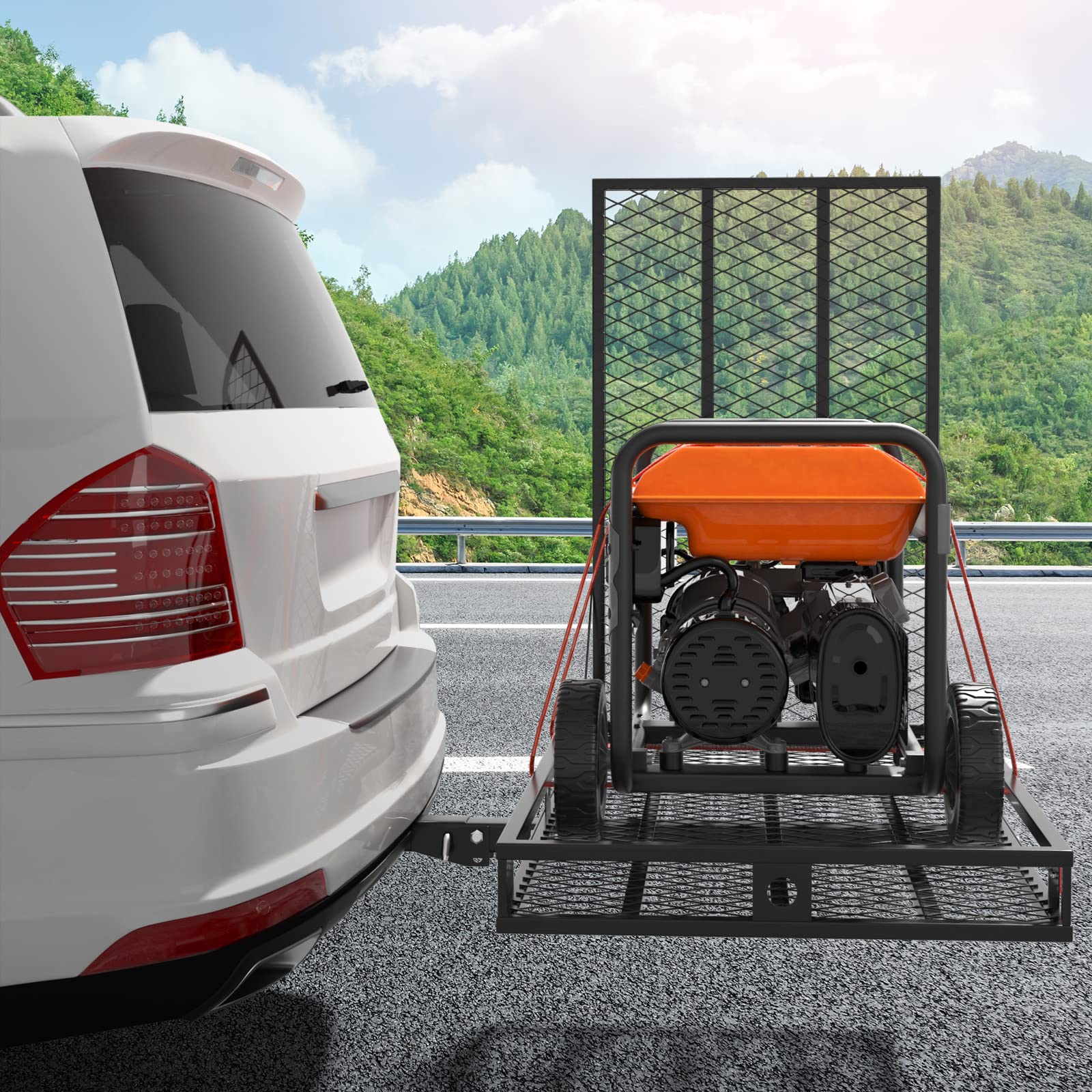 IRONMAX Hitch Cargo Carrier with Ramp, Heavy Duty Folding Mobility Scooter Wheelchair Hitch-Mounted Carrier for Car, Truck, SUV, RV, 500LBS Weight Capacity