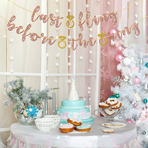 Halodete Last Fling Before the Ring Banner, Engaged Banner, Bridal Shower, Wedding Party Garland Bunting Decorations - Rose Gold Glitter