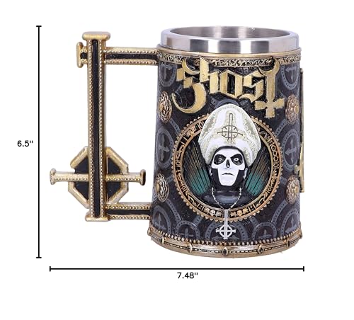 Nemesis Now Hard Rock Tankard, Hand-Painted Resin Beer Mug with Removable Insert, Metal Band Collectible Merch and Gift for Fans, 16cm - Ghost Gold Meliora