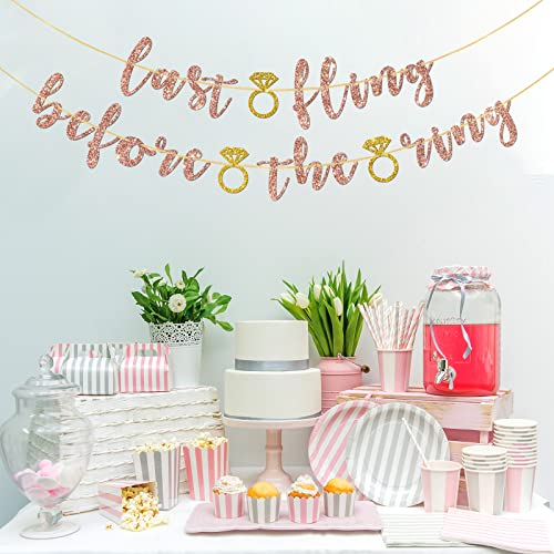 Halodete Last Fling Before the Ring Banner, Engaged Banner, Bridal Shower, Wedding Party Garland Bunting Decorations - Rose Gold Glitter