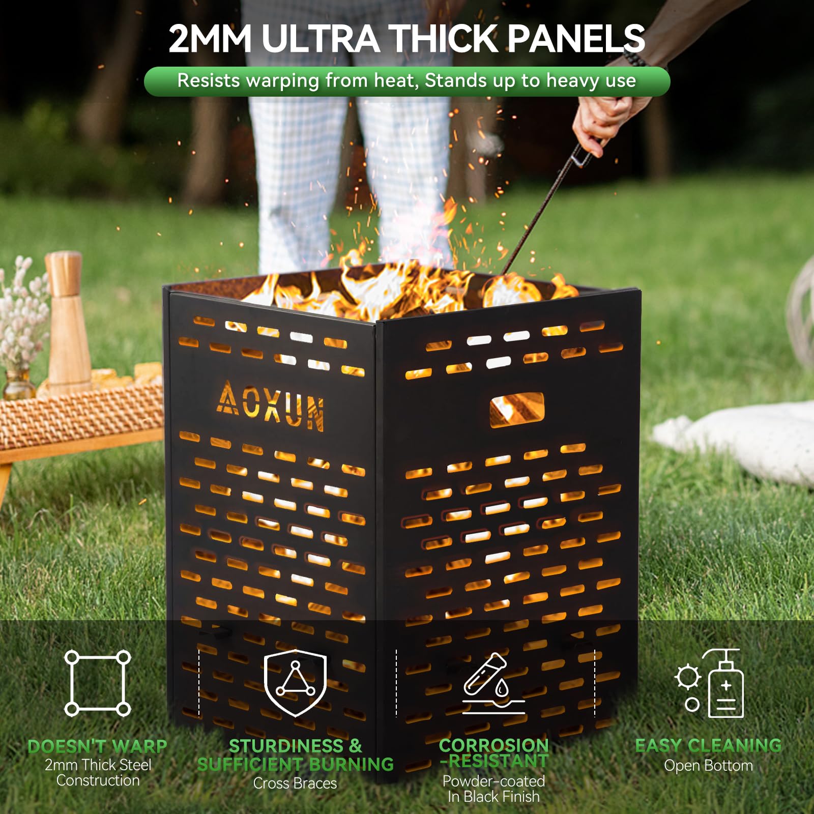 Aoxun Smokeless Fire Pits, 88 in Wood Burning Portable Firepit with Removable Ash Pan