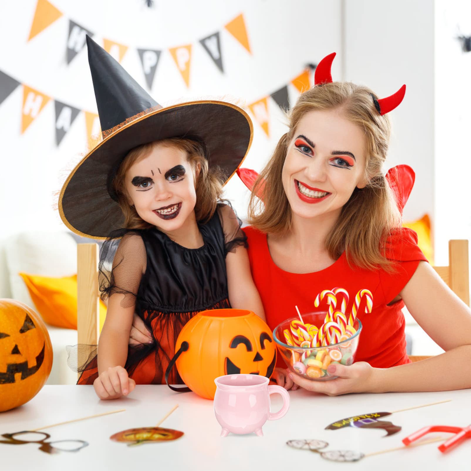 DOITOOL Pink Cauldron Mug Coffee Ceramic Cauldron Halloween Decor, 450ml Halloween Coffee Mug for Halloween Theme Party Favor, Novelty Coffee Mug Cup (Pink)