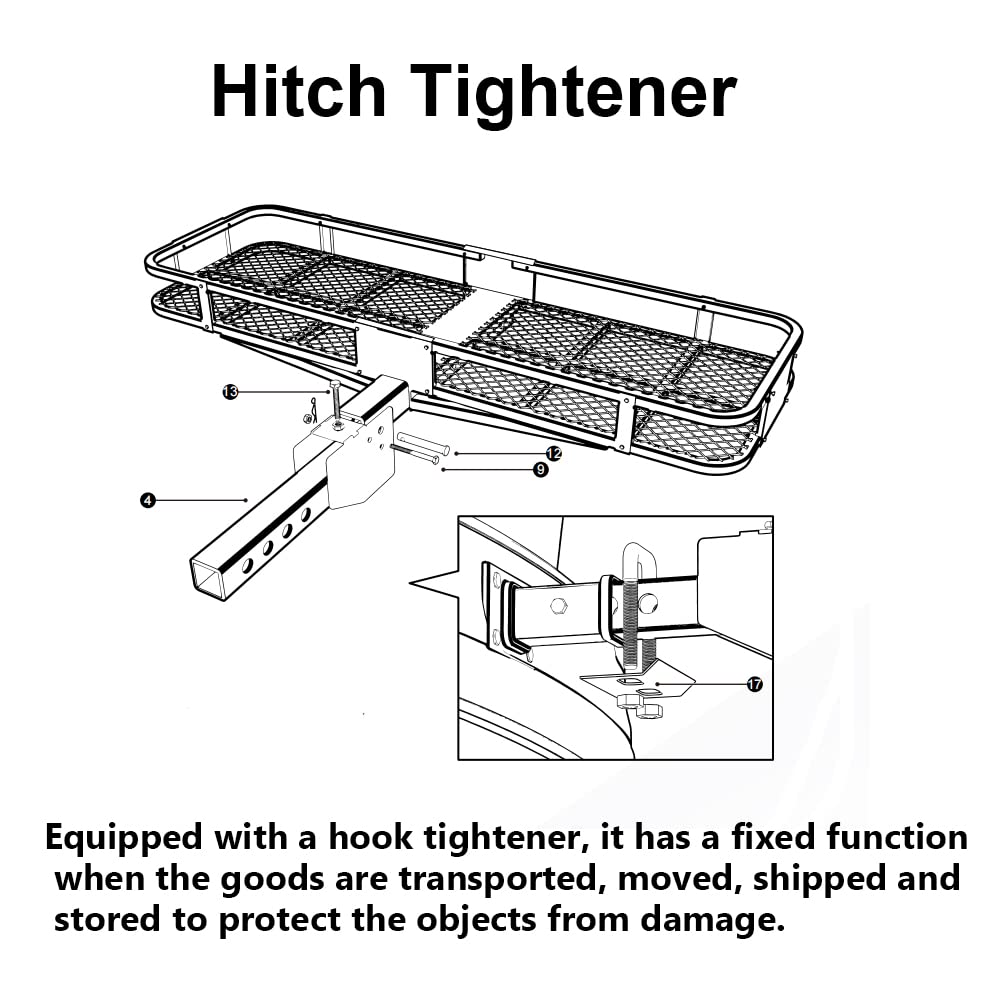 HUUHRIN 60"x21"x6" Cargo Hitch Carrier - 550lbs Capacity Trailer Hitch Cargo Carrier with Waterproof Bag Cover, Net and 2 Reinforced Straps - Folding Car Cargo Carrier Hitch Mount(Black)