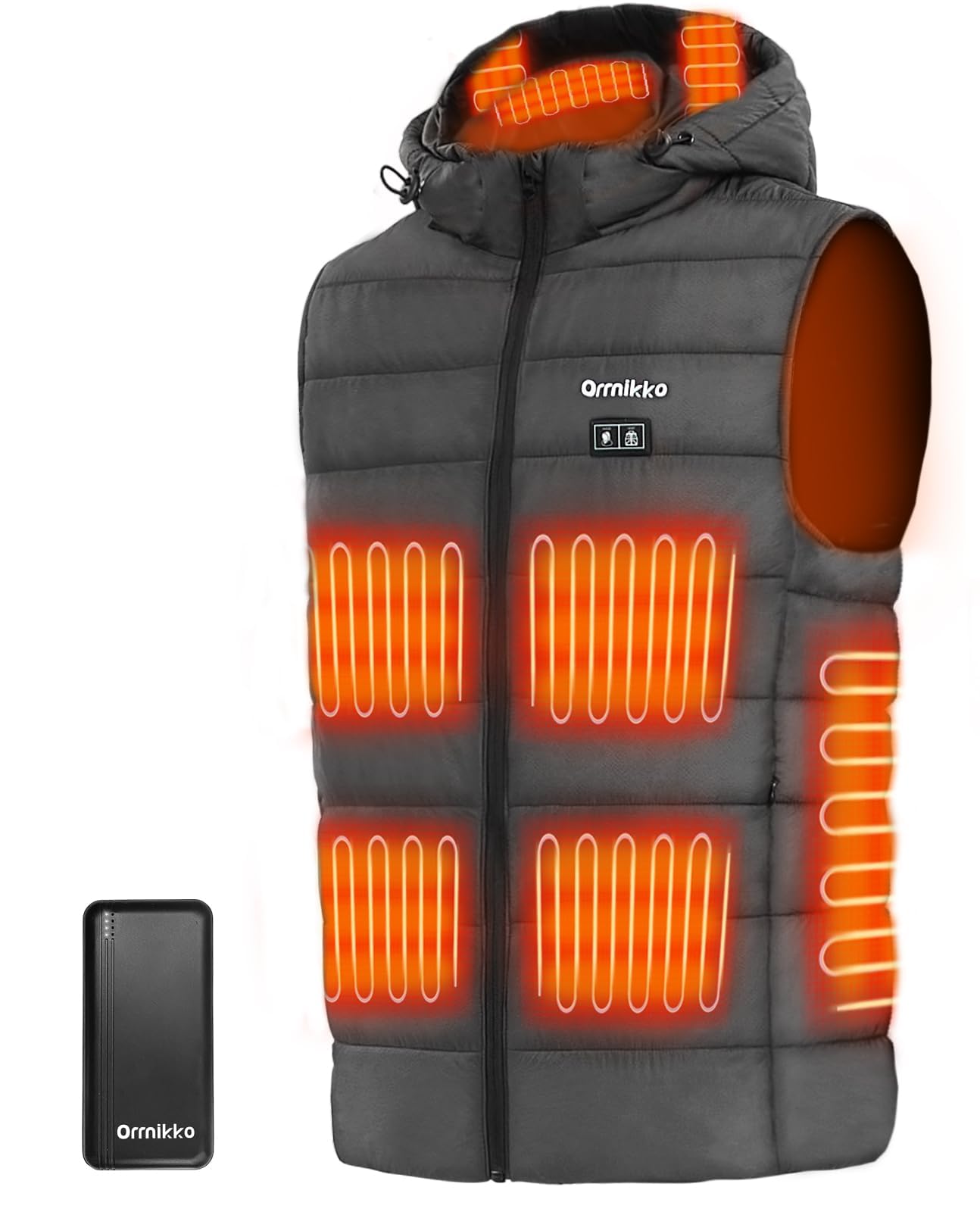 ORRNIKKO [2024 All-New] Heated Vest for Men - 7.4V 16000mAh Battery Pack and Detachable Heated Hood, Mens Heated Vest