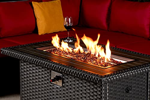 HOMREST Propane Fire Pit Table, Gas Fire Pits for Outside, 44 Inch 50,000 BTU Smokeless Firepit for Outdoor Patio, CSA Approved, Auto-Ignition Adjustable Flame, with Lid, Waterproof Cover, Glass Beads