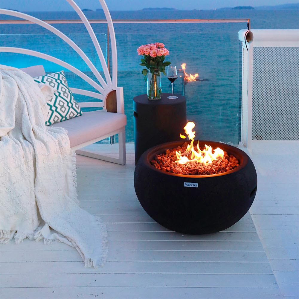 York Concrete Fire Pit 27" x 27" Outdoor Patio Firepit Includes Lava Rocks Modern Fire Pits & Outdoor Fireplaces for Garden, Deck, Indoor & Outdoor Heating