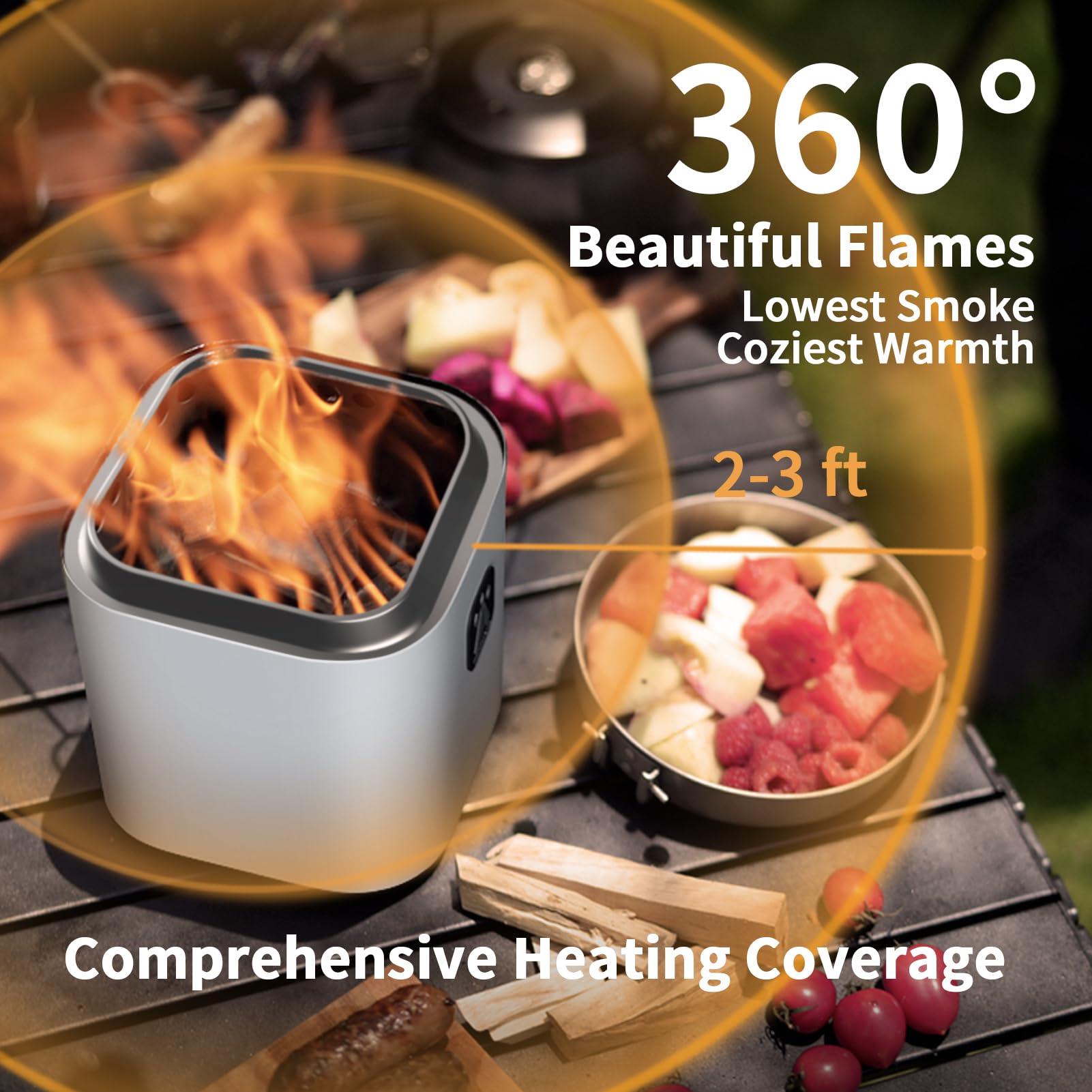 Warmbond Tabletop Fire Pit - Portable Mini Table Top Firepit for Outdoor and Patio, Fueled by Pellets, Wood, Charcoal, 304 Stainless Steel, 6.3x6.6in, White