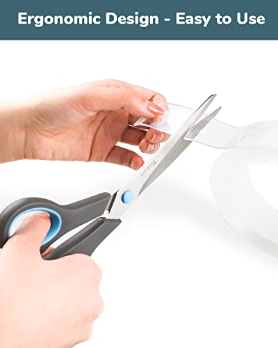 Teskyer Scissors Set of 4 Pack, 4 Sizes All-Purpose Stainless Steel Scissors with Comfort Soft Grip for Craft, School, Office and Family Daily Use, 9.6"/8.4"/6.3"/5.5", Blue & Grey