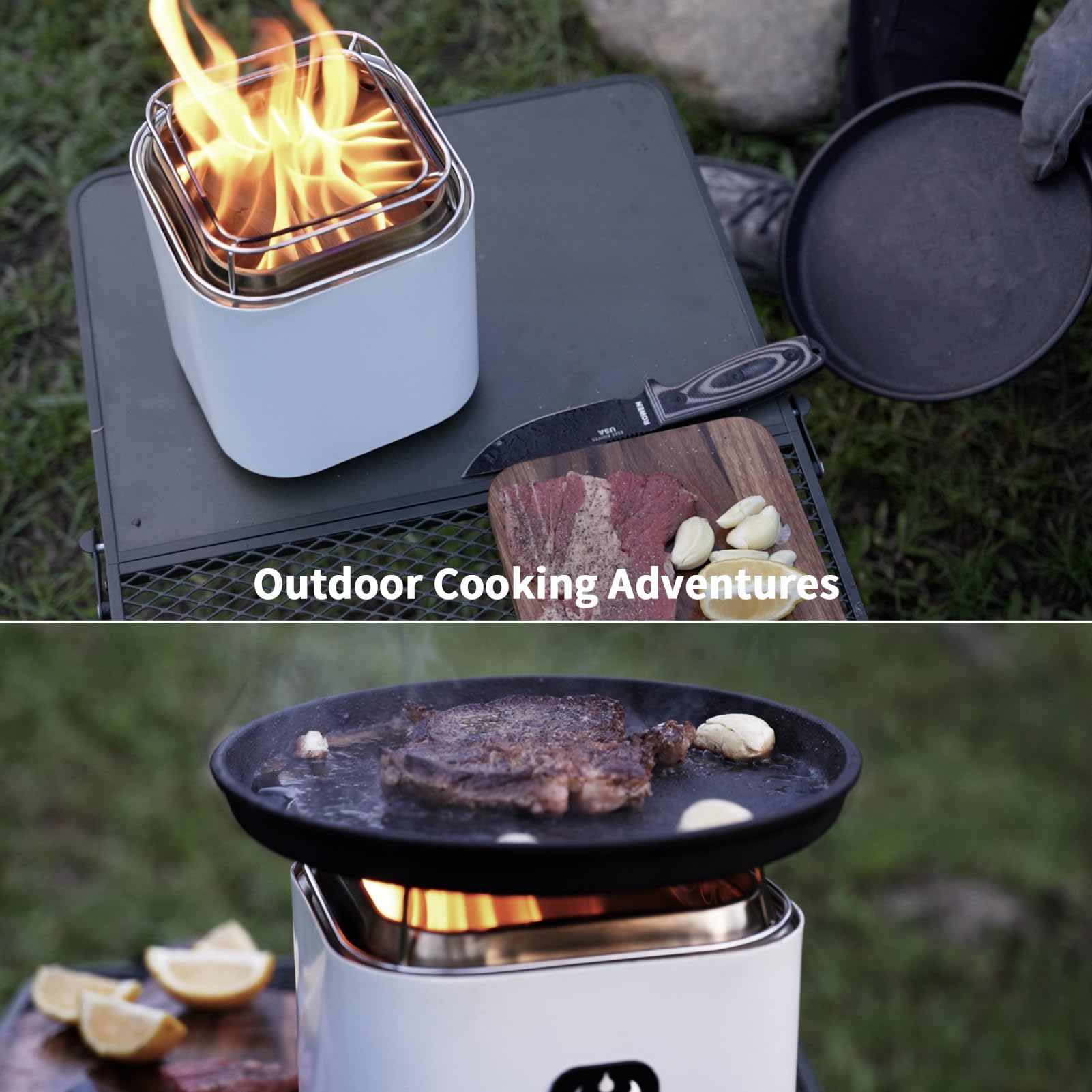 Warmbond Tabletop Fire Pit - Portable Mini Table Top Firepit for Outdoor and Patio, Fueled by Pellets, Wood, Charcoal, 304 Stainless Steel, 6.3x6.6in, White