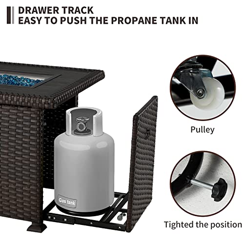 HOMREST Propane Fire Pit Table, Gas Fire Pits for Outside, 44 Inch 50,000 BTU Smokeless Firepit for Outdoor Patio, CSA Approved, Auto-Ignition Adjustable Flame, with Lid, Waterproof Cover, Glass Beads