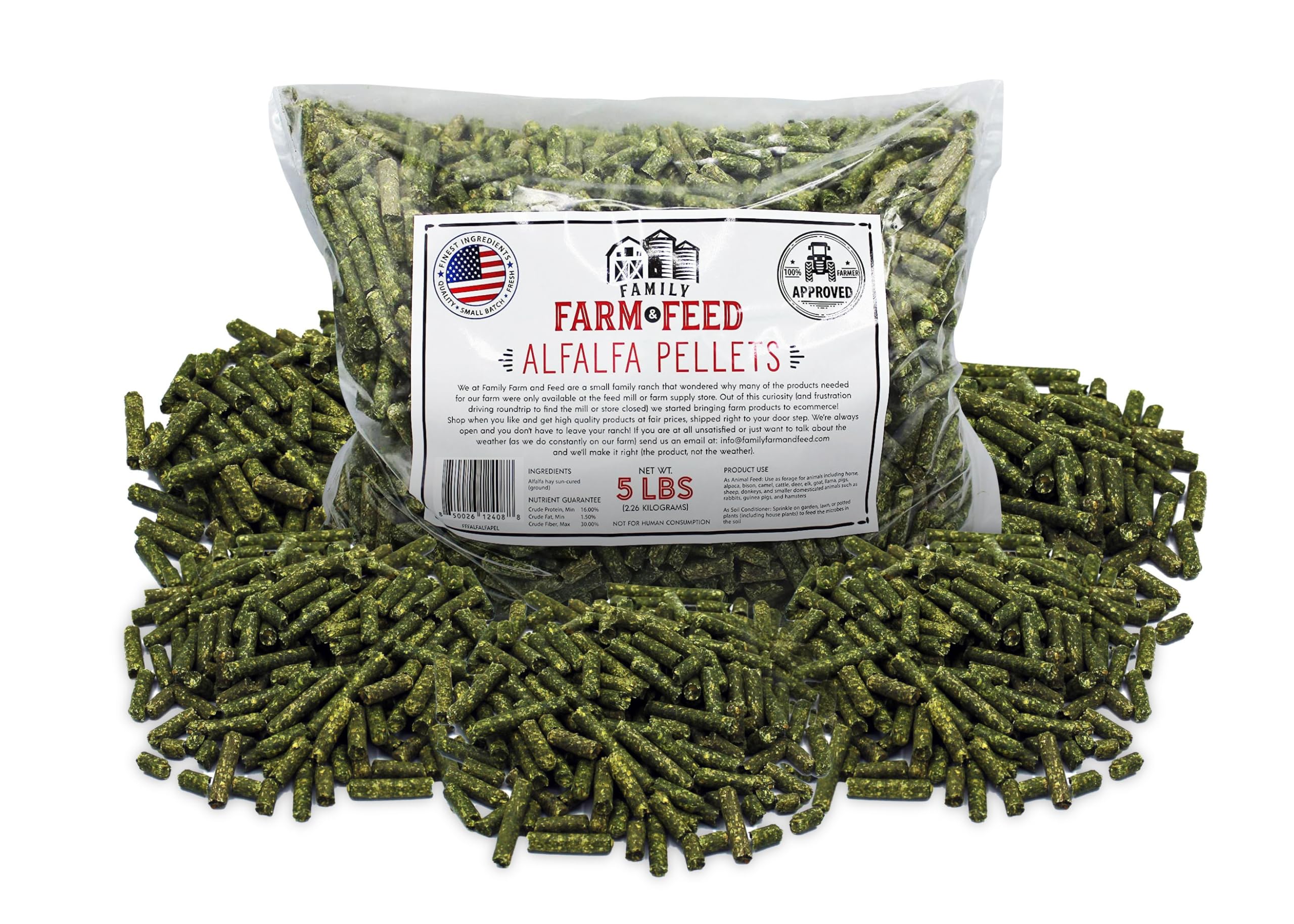 FAMILY FARM AND FEED | Alfalfa Hay Food | Small Pet | Young and Adult | Pellets | 5 Pounds