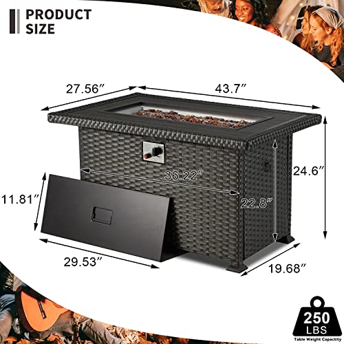 HOMREST Propane Fire Pit Table, Gas Fire Pits for Outside, 44 Inch 50,000 BTU Smokeless Firepit for Outdoor Patio, CSA Approved, Auto-Ignition Adjustable Flame, with Lid, Waterproof Cover, Glass Beads