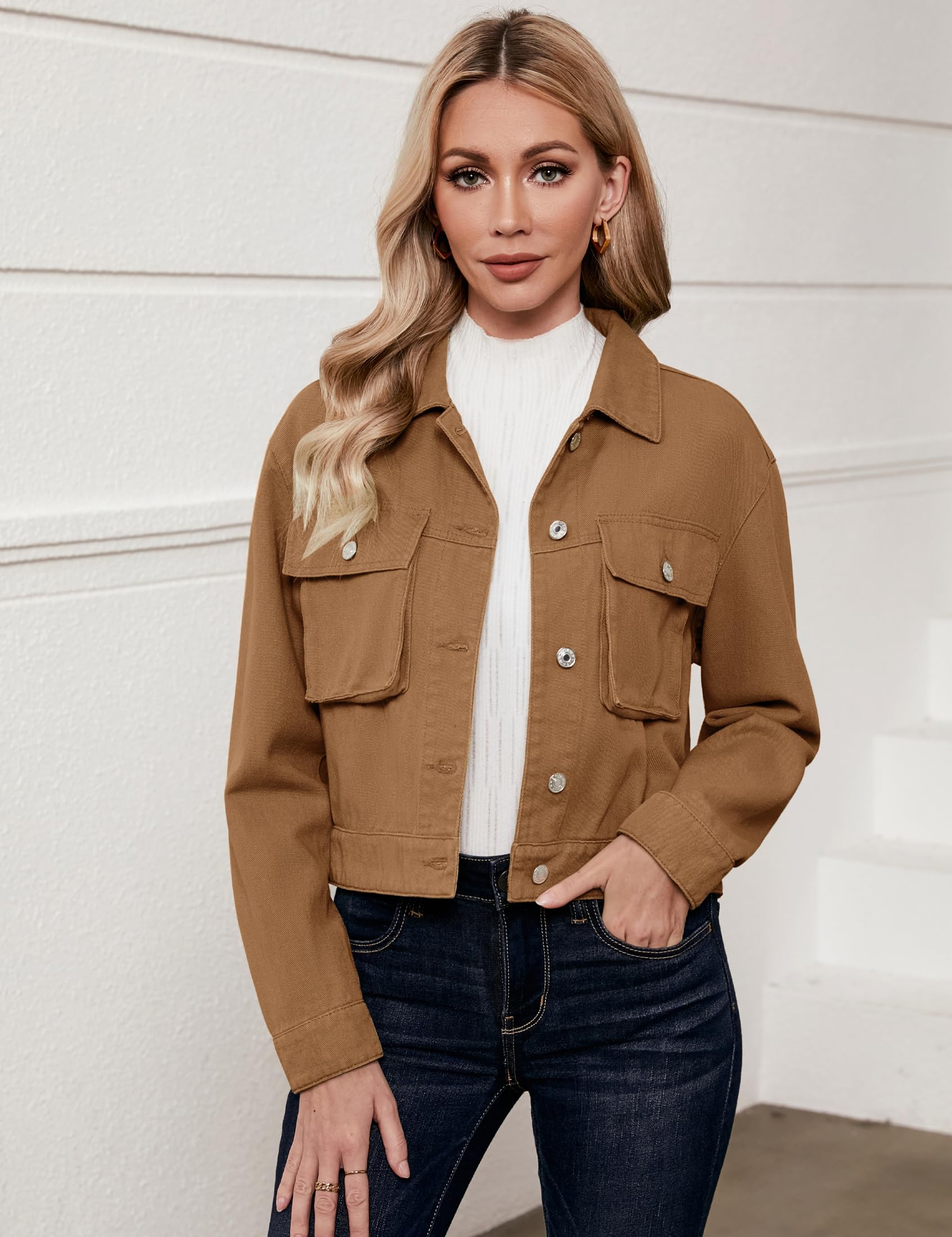 luvamia Light Jean Jacket For Women Light Denim Jacket Denim Tops For Women Chamarra De Mezclilla Para Mujer Brown Jacket Y2K Rodeo Jackets For Women Iced Coffee Size Medium Size 8 10