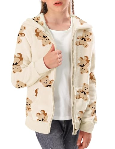 V.&GRIN Girl Zip up Hoodie Sweatshirt Soft Fuzzy Fleece Jacket with Pocket for Girls 5-16 Years(Little Bear10-12)