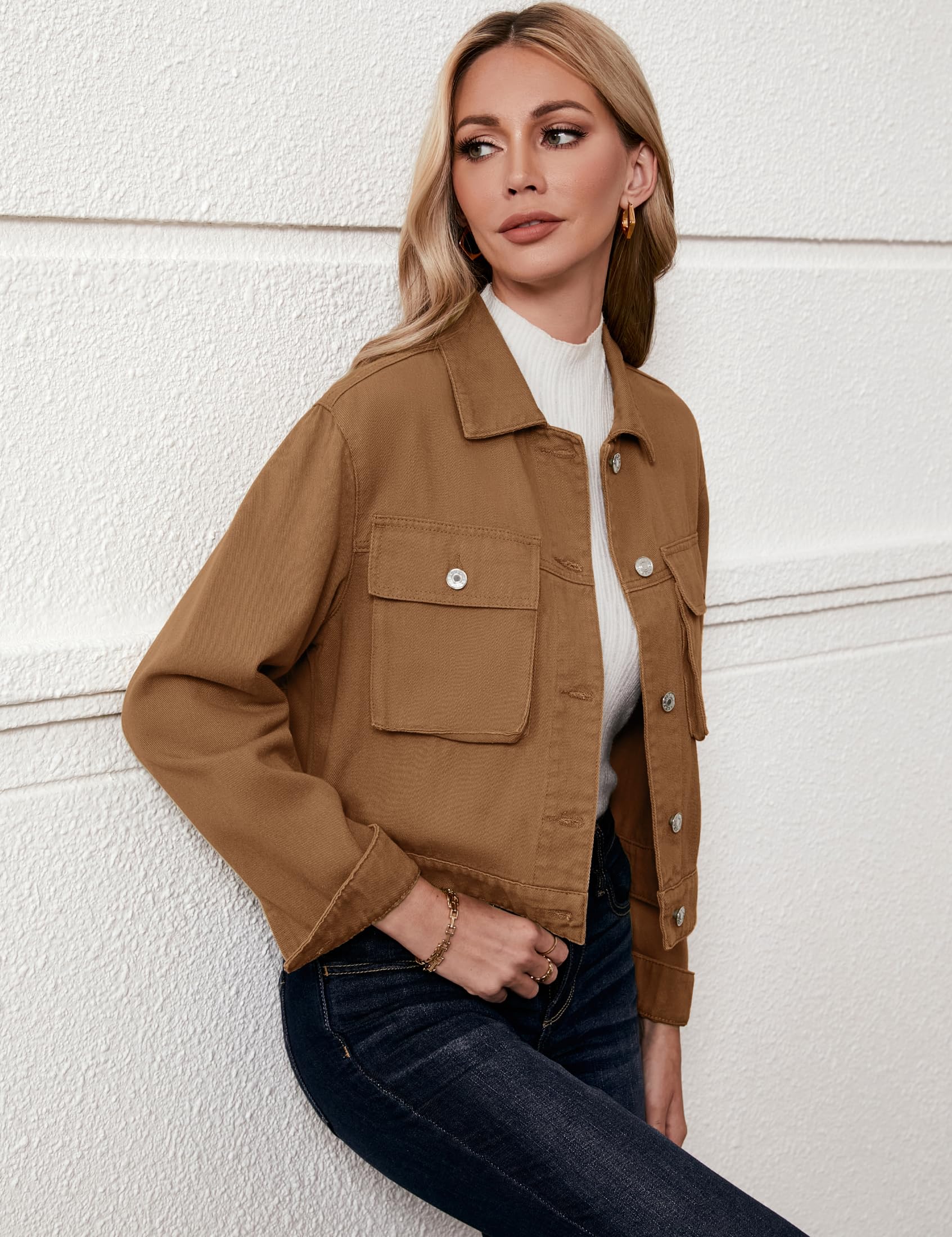 luvamia Light Jean Jacket For Women Light Denim Jacket Denim Tops For Women Chamarra De Mezclilla Para Mujer Brown Jacket Y2K Rodeo Jackets For Women Iced Coffee Size Medium Size 8 10