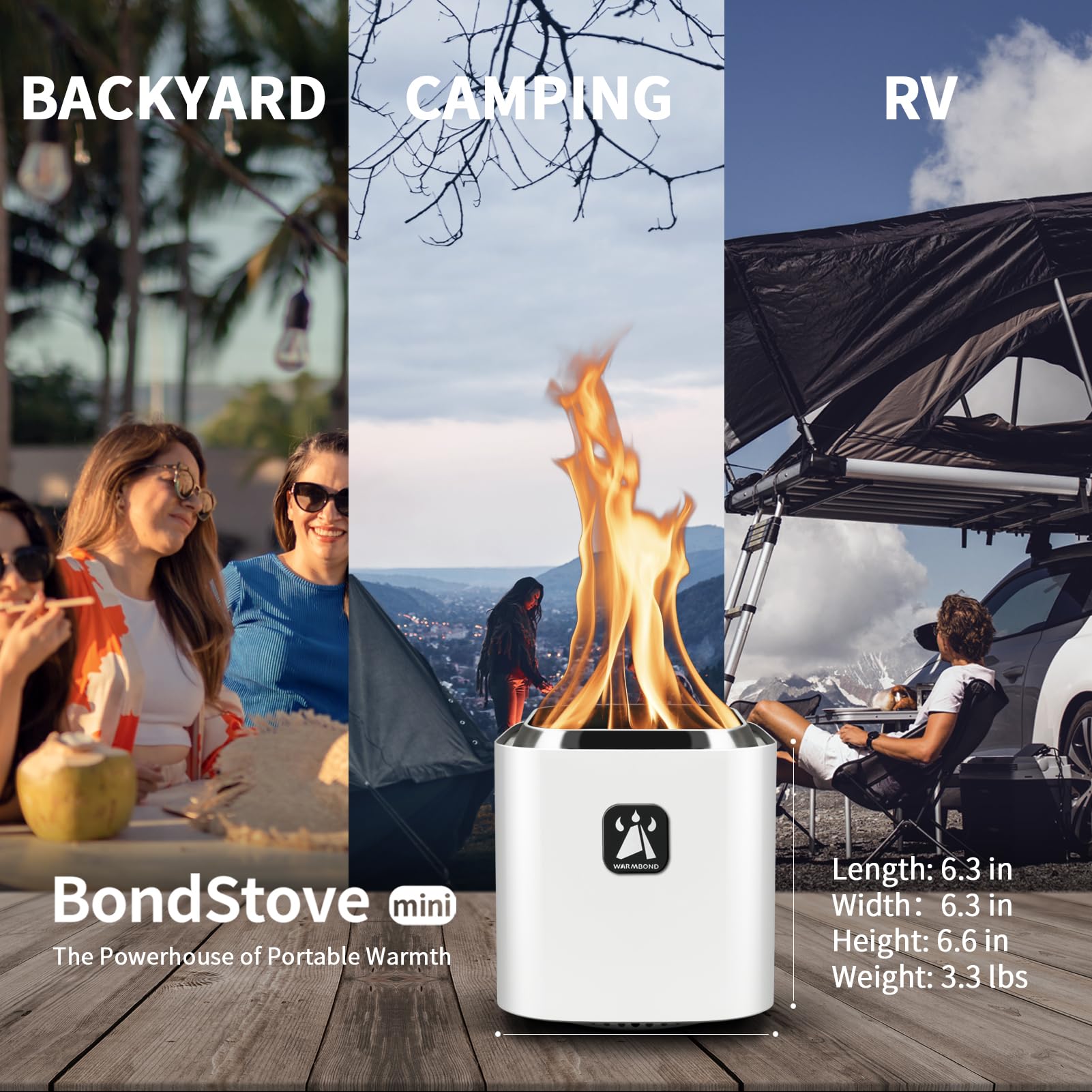 Warmbond Tabletop Fire Pit - Portable Mini Table Top Firepit for Outdoor and Patio, Fueled by Pellets, Wood, Charcoal, 304 Stainless Steel, 6.3x6.6in, White