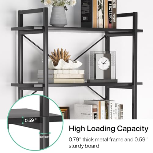Tribesigns 5 Tier Black Bookshelf, Modern Etagere Bookcase with Metal Frame, Tall Book Shelf Unit for Living Room, Study, Home Office (2, Black)