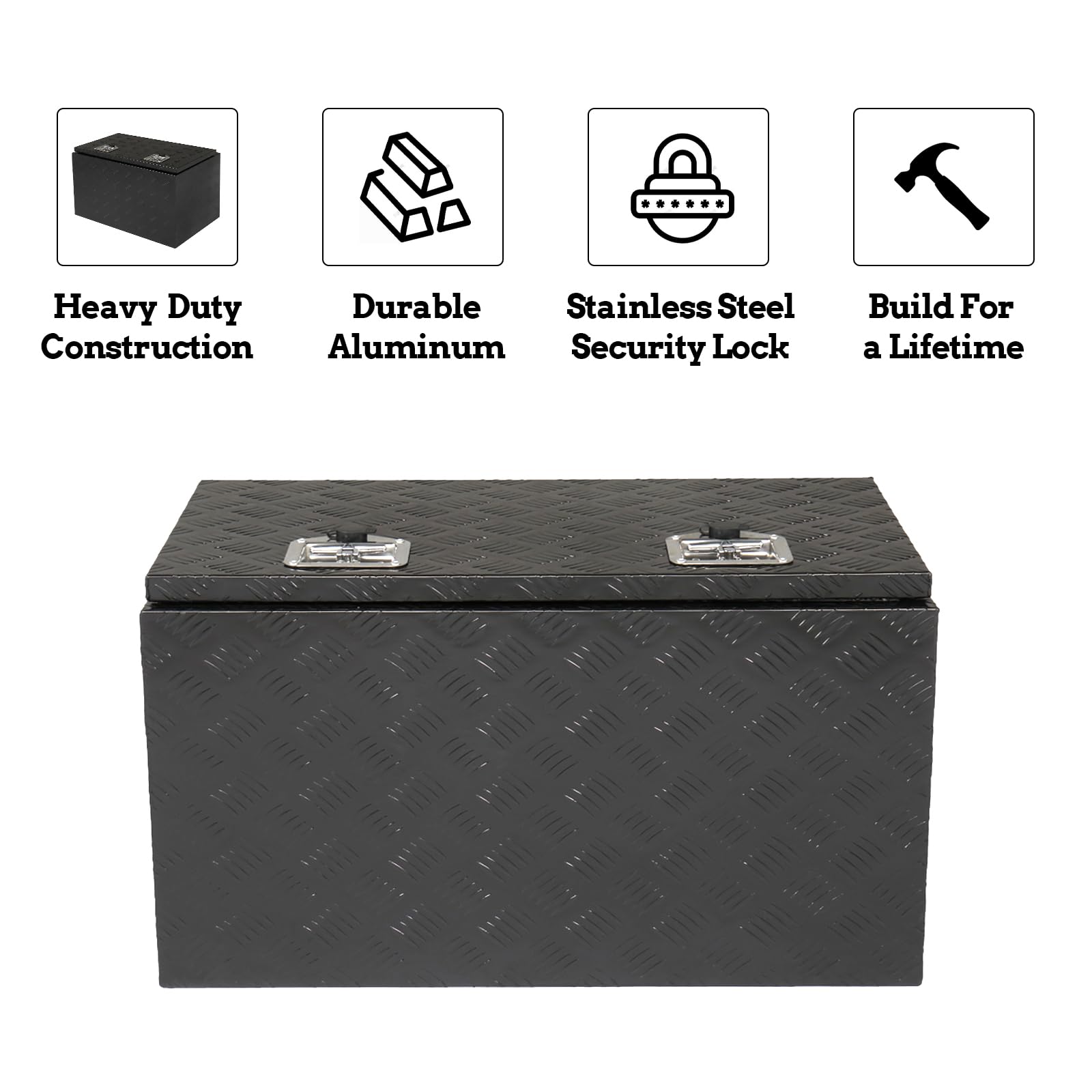 MOTORHOT 30" W x 17" D x 18" H Aluminum Truck Bed Tool Box, Diamond Plate ToolBox for Pick Up Truck RV Trailer, Chest Storage Organizer with Lock and Keys, Black