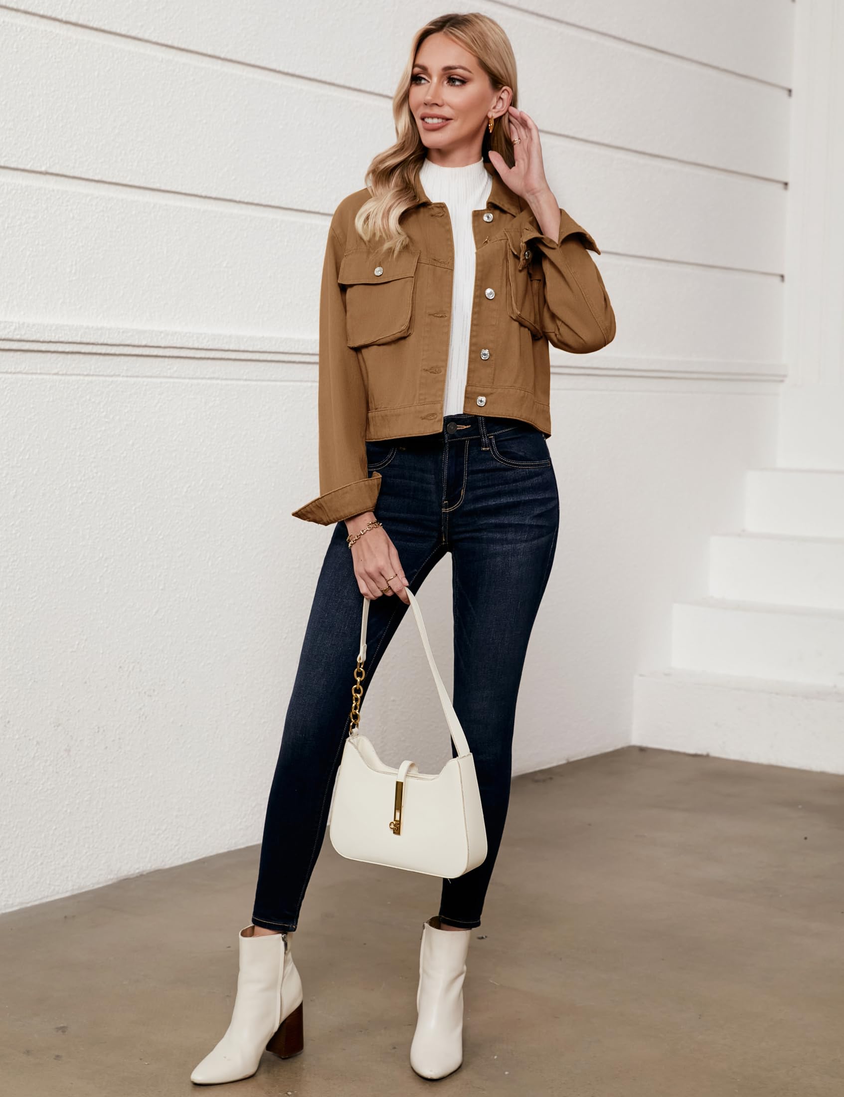 luvamia Light Jean Jacket For Women Light Denim Jacket Denim Tops For Women Chamarra De Mezclilla Para Mujer Brown Jacket Y2K Rodeo Jackets For Women Iced Coffee Size Medium Size 8 10