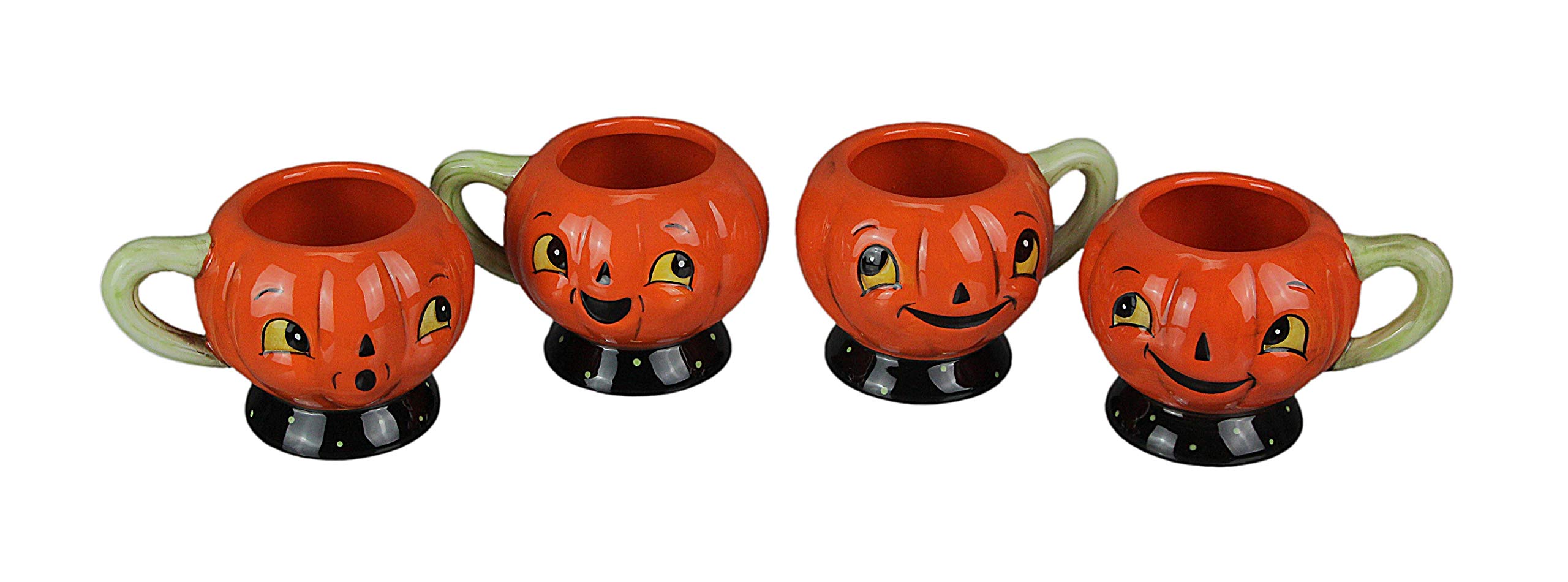 Johanna Parker Design Dolomite Set of 4 Jack O' Lantern Pumpkin Coffee or Tea Mugs
