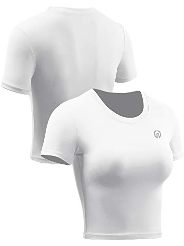 NELEUS Women's Running Crop Tops Short Sleeve Workout Athletic Shirts,8079,Black/Grey/White,3 Pack,M
