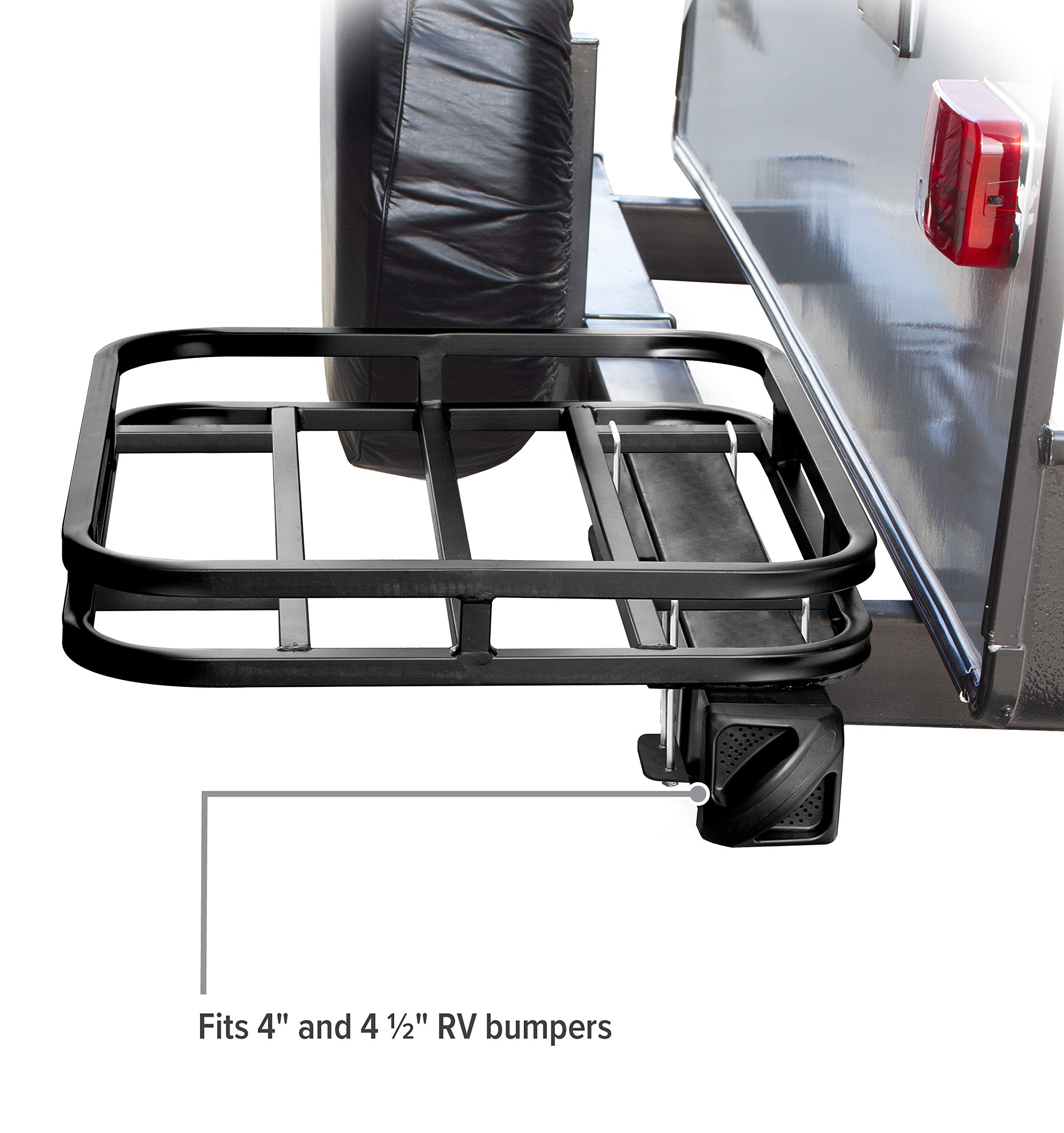 Camco Eaz-Lift RV Bumper Mounted Cargo Carrier - Perfect for Carrying Cargo on The Back of Your RV - Fits 4-inch and 4-1/2-inch Bumpers - Mounting Hardware Included (48470), Black