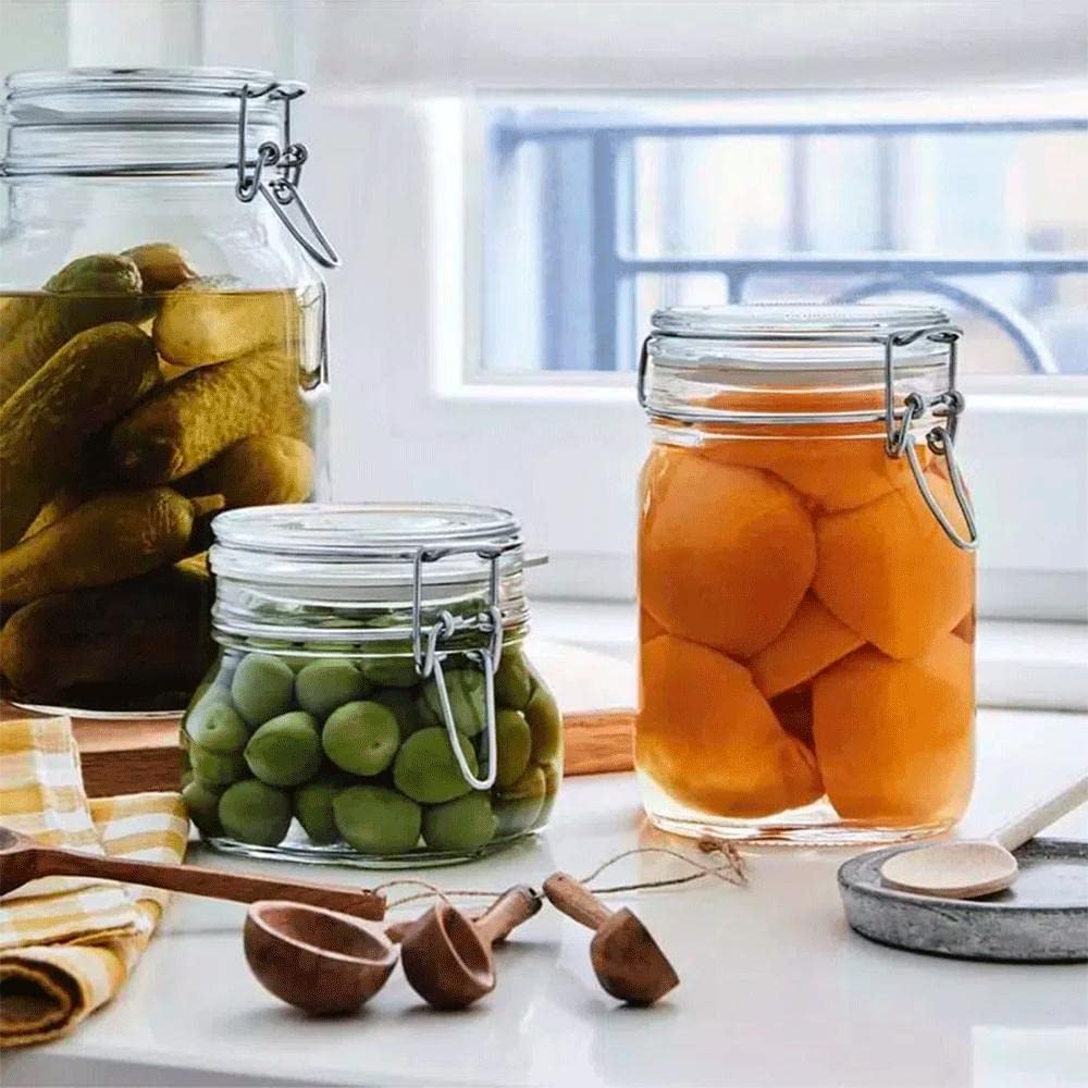 Bormioli Rocco Bormioli 149740-SE5 Set of 3 Airtight Jars 1 x 0.5 L 1 x 1.5 L Transparent Multi-Coloured, Glass