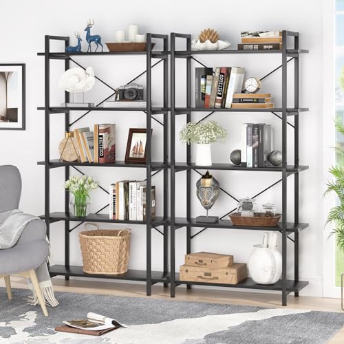 Tribesigns 5 Tier Black Bookshelf, Modern Etagere Bookcase with Metal Frame, Tall Book Shelf Unit for Living Room, Study, Home Office (2, Black)