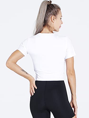 NELEUS Women's Running Crop Tops Short Sleeve Workout Athletic Shirts,8079,Black/Grey/White,3 Pack,M